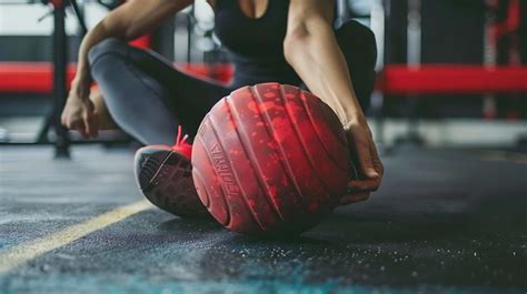 A Woman Squats With A Bowling Ball In The Gym Premium Ai Generated Image