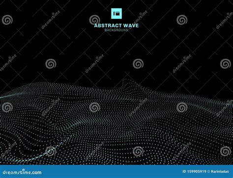 Abstract Blue Dynamic Wave Of Particles On Black Background Futuristic Technology Concept Stock