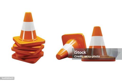 흰색과 주황색 줄무늬가 있는 3d 트래픽 콘 공사 또는 사고 중에 사용되는 표지판 흰색 배경에 3d 렌더링 3차원 형태에 대한 스톡 사진 및 기타 이미지 Istock