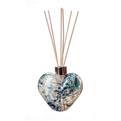 Amelia Art Glass Turquoise And White Crackled Heart Reed Diffuser