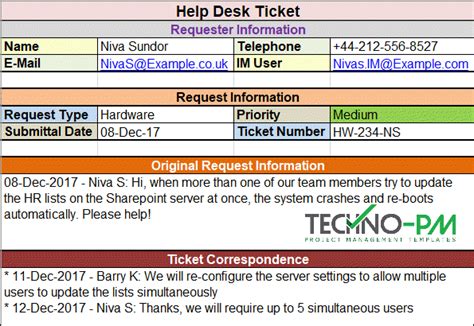 Helpdesk Ticketing System Excel Template
