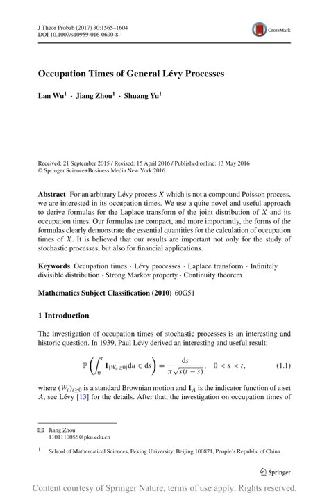 Occupation Times Of General L Evy Processes Request Pdf