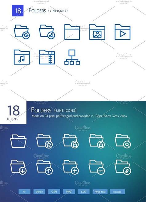 18 Folders Line Icons Line Icon Icon Design Icon
