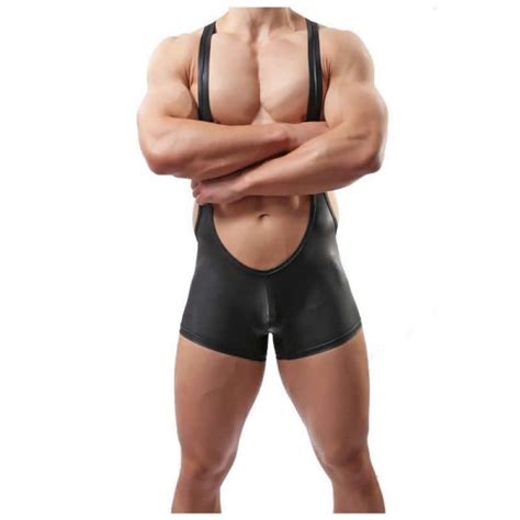 Sexy Male Leather Bodysuit Men Leather Lingerie Rope Underwear Pants Boxers