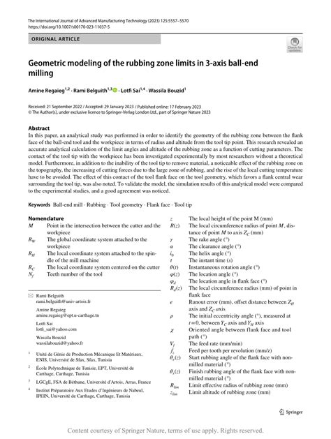 Geometric Modeling Of The Rubbing Zone Limits In 3 Axis Ball End Milling Request Pdf