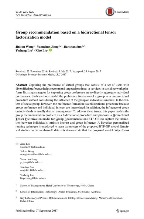 Pdf Group Recommendation Based On A Bidirectional Tensor