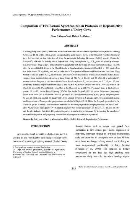 Pdf Comparison Of Two Estrous Synchronization Protocols On Reproductive Performance Of Dairy Cows