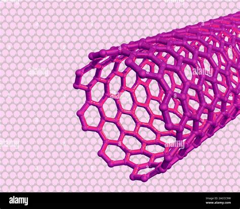 Nanotube Technology Computer Artwork Of A Cylindrical Fullerene Carbon Nanotube Seen On A