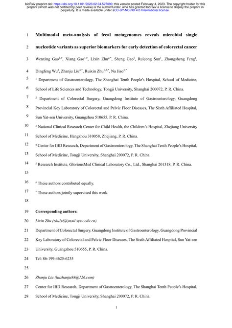 Pdf Multimodal Meta Analysis Of Fecal Metagenomes Reveals Microbial Single Nucleotide Variants