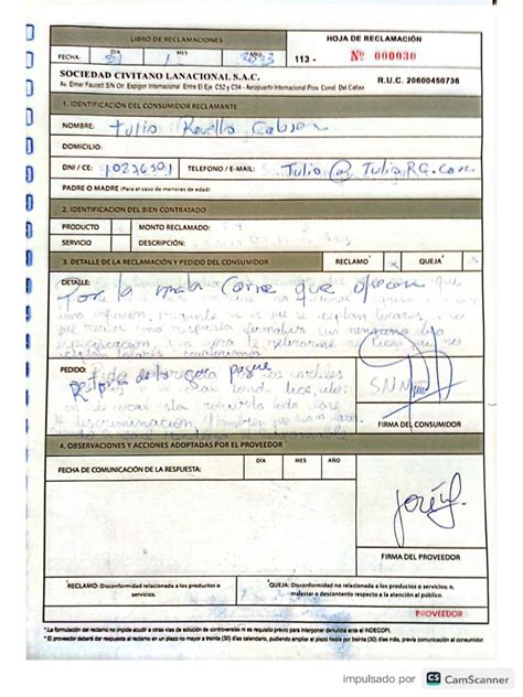 Ejemplo De Reclamo Libro De Reclamaciones Pdf