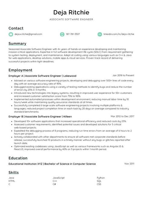 Associate Software Engineer Resume Cv Example And Writing Guide