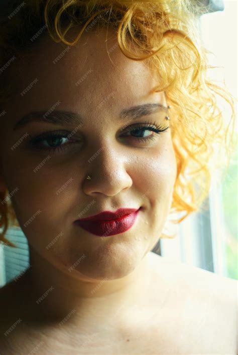 Premium Photo Close Up Portrait Of Shirtless Woman With Curly Blond