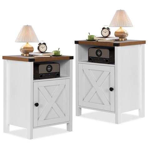 Gracie Oaks Farmhouse Nairoby Nightstand End Table End Tables With Barn Door And Shelf Modern