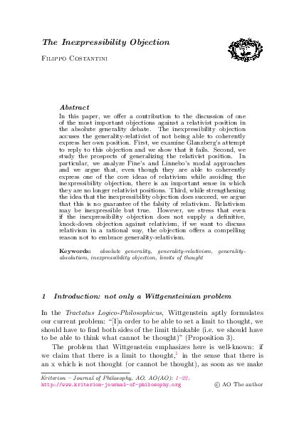 Pdf The Inexpressibility Objection