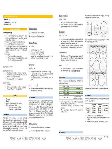 Management Science Linear Programming Pdf