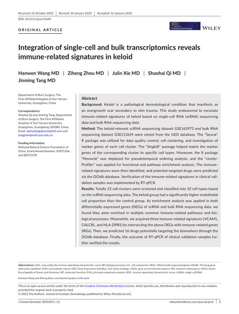 Pdf Integration Of Single‐cell And Bulk Transcriptomics Reveals Immune‐related Signatures In