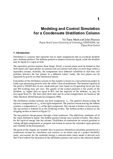 Pdf Modeling And Control Simulation For A Condensate Distillation Column