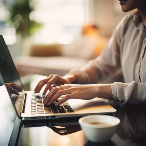 premium photo womans hands typing on computer keyboard