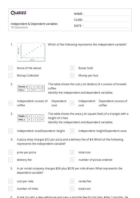50 Dependent Variables Worksheets For 9th Grade On Quizizz Free And Printable