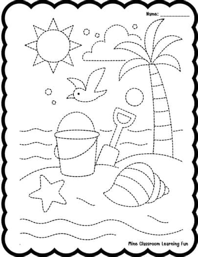 Summer Picture Tracing Worksheets For Preschool Coloring Pages
