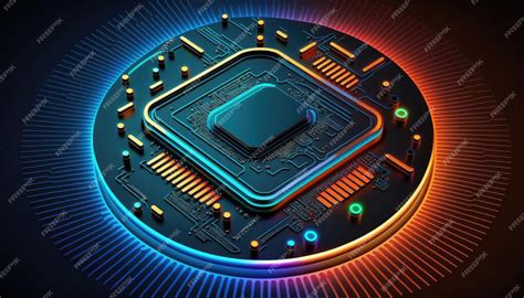 Futurista Moderno Nuevo Procesador De Computadora Chip Colorido Neón Brillante Cpu Modelo De