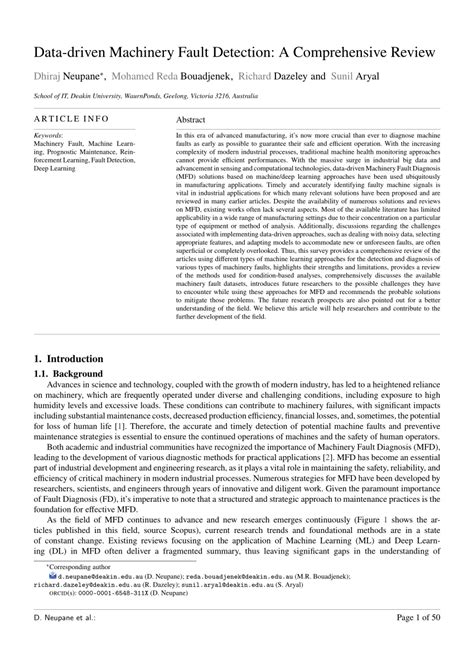 Pdf Data Driven Machinery Fault Detection A Comprehensive Review