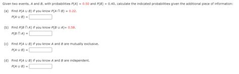 Solved Given Two Events A And B With Probabilities P A Chegg Com