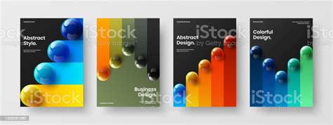 클린 3d 구체 회사 브로셔 일러스트 컬렉션 간단한 배너 디자인 벡터 레이아웃 세트입니다 A4 용지에 대한 스톡 벡터 아트 및