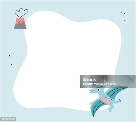 귀여운 디노 손으로 그린 공룡 프레임 텍스트 또는 사진 템플릿입니다 초대장 유치원 유치원에 적합합니다 벡터 그림입니다 건설 프레임에 대한 스톡 벡터 아트 및 기타 이미지