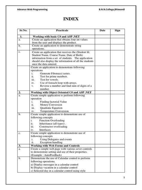 index sr no practicals date sign 1 download free pdf c sharp