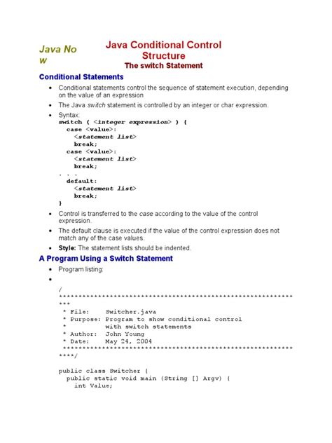 Java No W Java Conditional Control Structure Pdf Control Flow