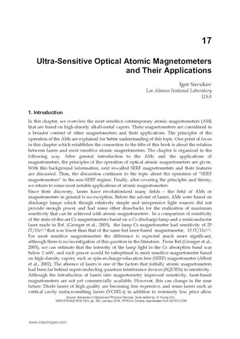 Pdf Ultra Sensitive Optical Atomic Magnetometers And Their Applications Dokumen Tips