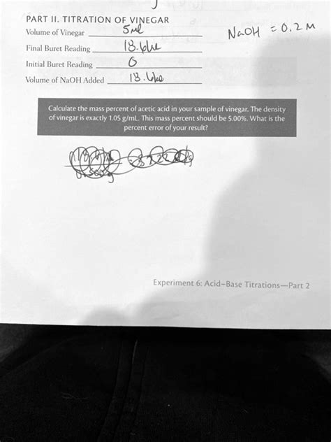 Solved Part Ii Titration Of 5vnegar Volume F Vinegar Fial Buret Reading 8 Ulu Initial Buret
