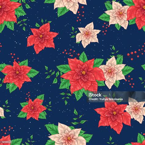 크리스마스 겨울 포 인 세 티아 꽃 완벽 한 패턴 벡터에 꽃 패턴 인쇄 0명에 대한 스톡 벡터 아트 및 기타 이미지 0명 12월 겨울 Istock