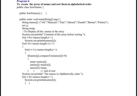 Solved Program 4 To Create The Array Of Names And Sort Them