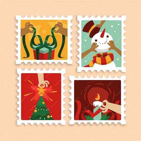 손으로 그린 크리스마스 스탬프 컬렉션 무료 벡터