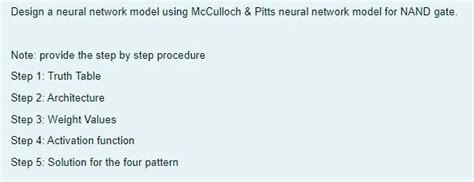 Solved Design A Neural Network Model Using Mcculloch And Pitts