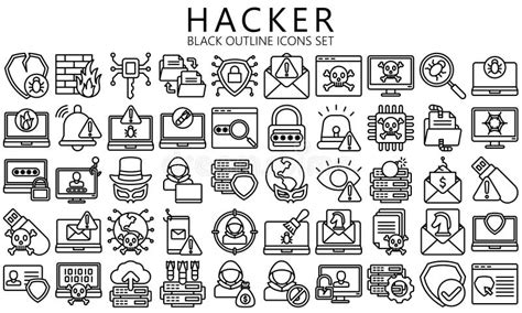 Hacker Black Outline Icons Set Stock Vector Illustration Of Code Outline 271426511