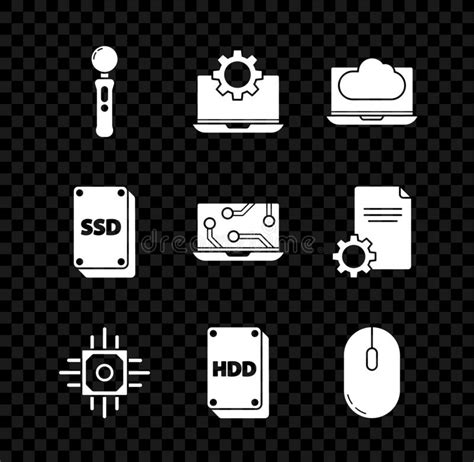 Set Gamepad Laptop And Gear Cloud Technology Data Transfer Storage Processor Hard Disk Drive
