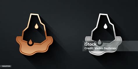 검은 색 배경에 고립 된 금과 은 빙하 녹는 아이콘 긴 그림자 스타일 벡터 개념에 대한 스톡 벡터 아트 및 기타 이미지 개념