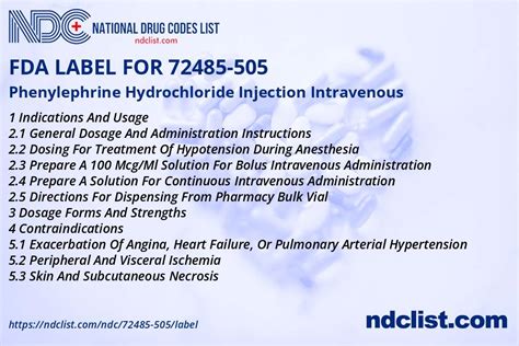 Fda Label For Phenylephrine Hydrochloride Injection Intravenous Indications Usage And Precautions