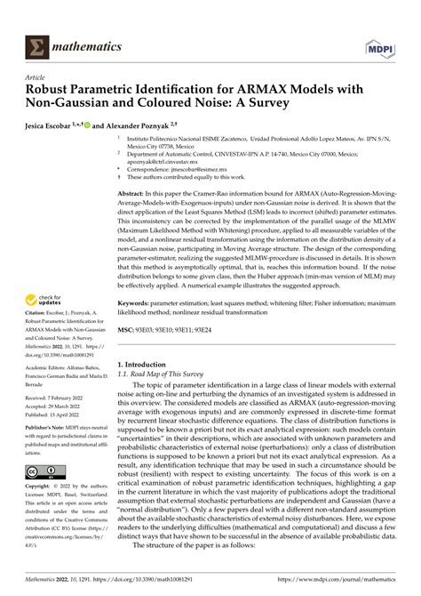 Pdf Robust Parametric Identification For Armax Models With Non Gaussian And Coloured Noise A