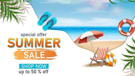 여름 판매 수평 배너 템플릿 여름 해변 요소 일광욕 침대 우산과 아파트 0명에 대한 스톡 벡터 아트 및 기타 이미지 0명 3차원 형태 계절 Istock