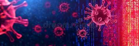 Cyberattack Concept Binary Virus Code Glitch Effects Warning Signs Flashing Red White Stock