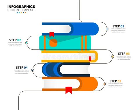Infographic Template Books With A Line And 5 Steps Vector Stock Vector Illustration Of