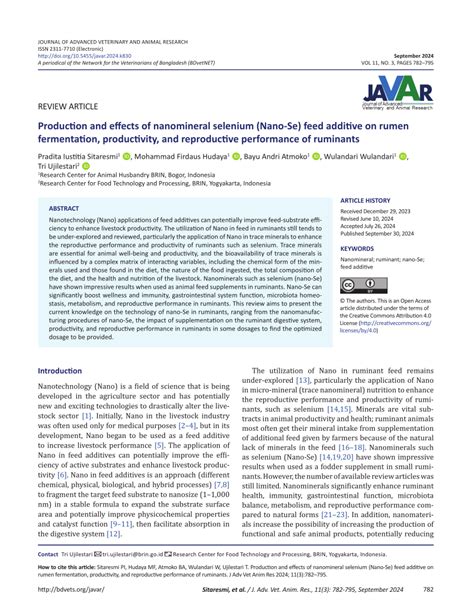 Pdf Production And Effects Of Nanomineral Selenium Nano Se Feed Additive On Rumen