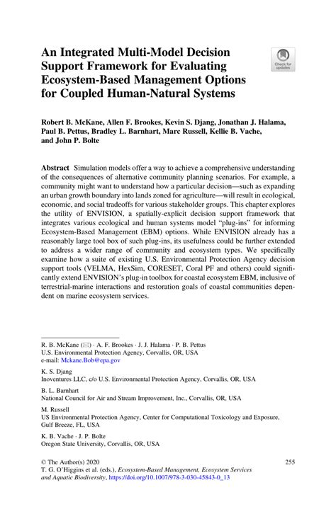 Pdf An Integrated Multi Model Decision Support Framework For Evaluating Ecosystem Based