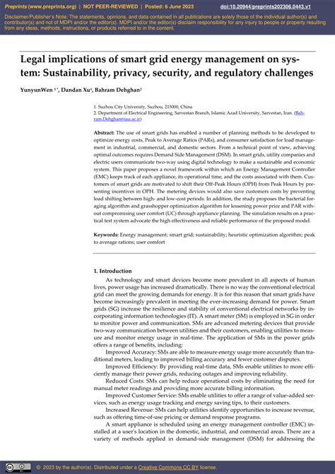 Pdf Legal Implications Of Smart Grid Energy Management On System