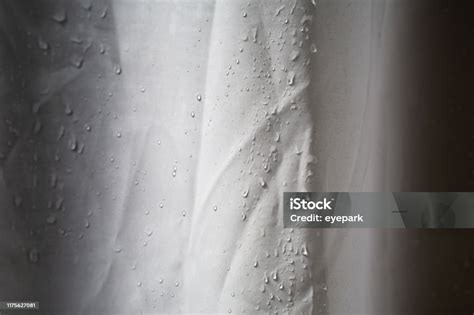 물 방울 흰색 배경에 증기 샤워 빛과 그림자 욕실 개념젖은 흰색 주름 샤워 커튼 가정의 방에 대한 스톡 사진 및 기타 이미지 가정의 방 건조한 구겨진 Istock
