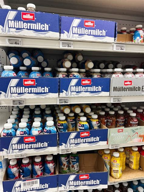 Shelves Stocked With Various MÜller Flavored Bottled Dairy Drinks In A Retail Store Editorial